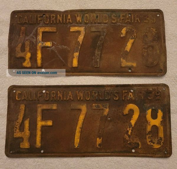 Set 1939 California License Plates Pair Ca 39 Restoration Project World ...