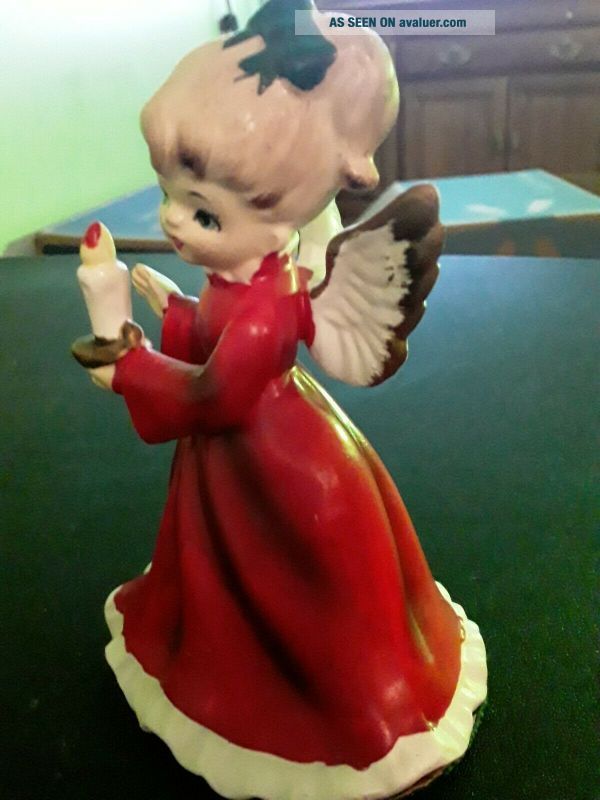 VINTAGE NAPCO JAPAN CHRISTMAS RED DRESS ANGEL HOLDING CANDLE FIGURINE ...