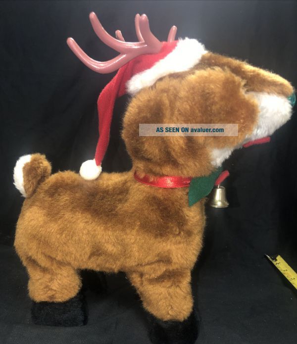 Vtg Walking Musical Christmas Reindeer Plush Toy Flashing Nose Walks ...