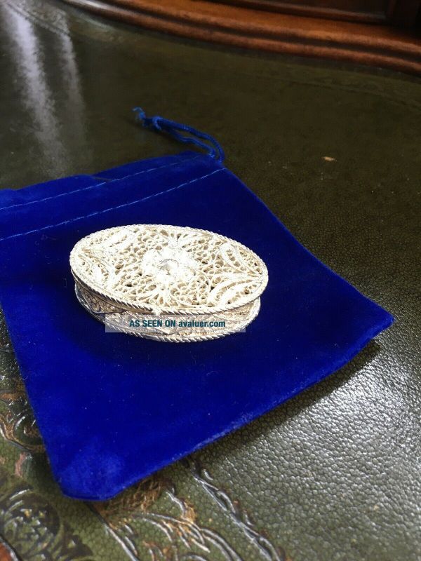 Vintage Solid Silver Filigree Pill Box | #45628475