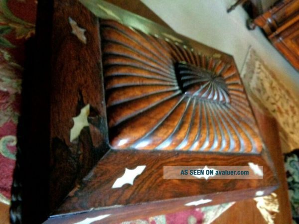 Antique 19th C Victorian (?) Wood Rosewood Trinket Jewelry Box MOP ...