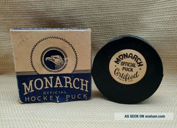 Vintage Monarch Official Certified Hockey Puck Made In U. S. A. Box ...