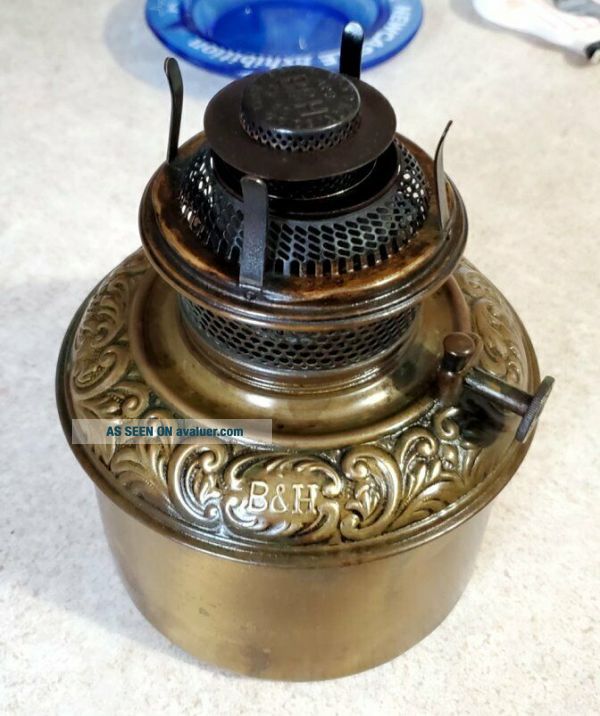 Antique Victorian Ornate Brass B&H Oil Lamp Font Drop In All Complete ...