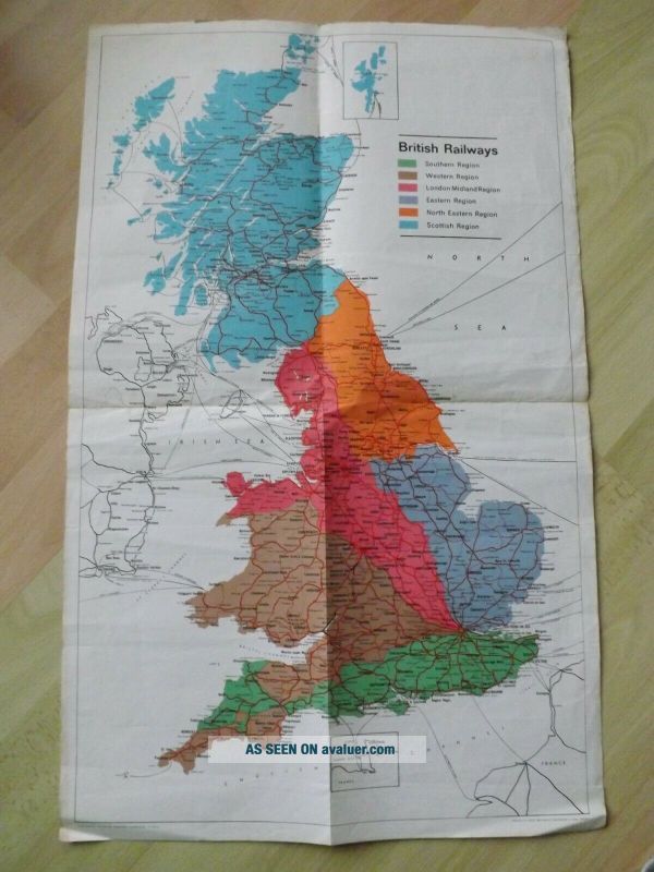 1961 British Railways Poster Showing A Map Of The UK Regional Railway ...