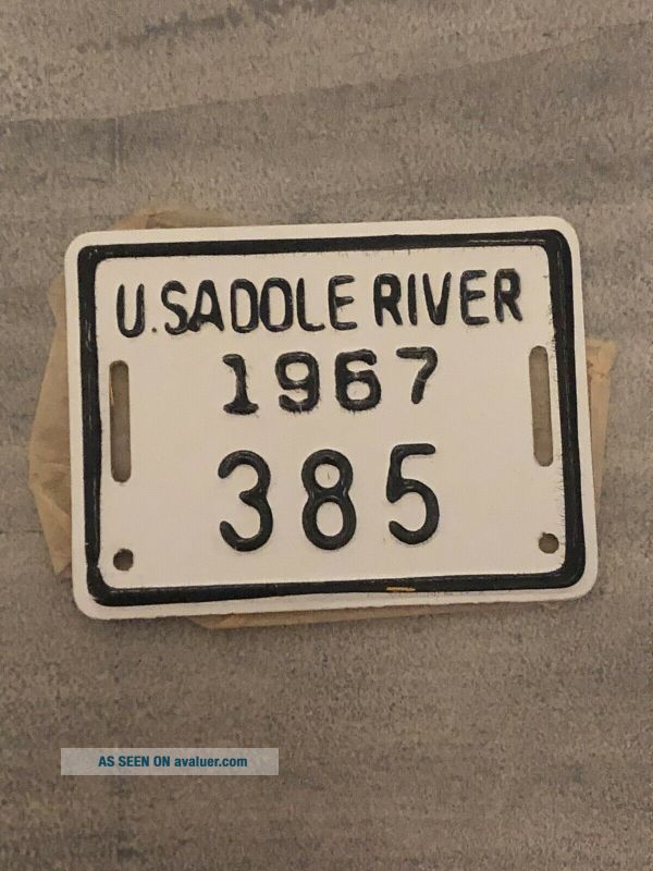 NOS Vintage Saddle River Jersey 1967 Bicycle License Plate Number 385 ...
