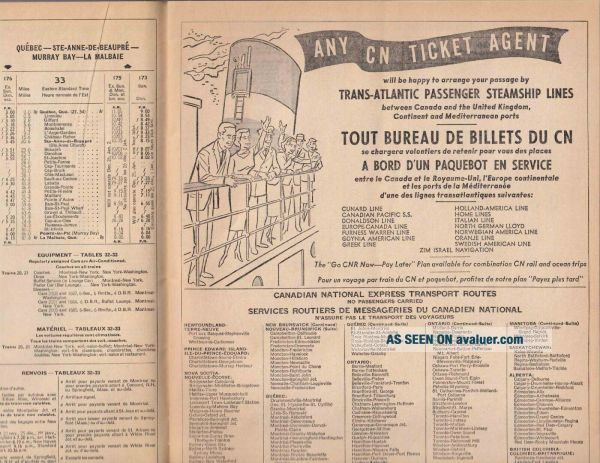 Canadian National Railway 1963 CN Timetable Canada Brochure Pamphlet ...