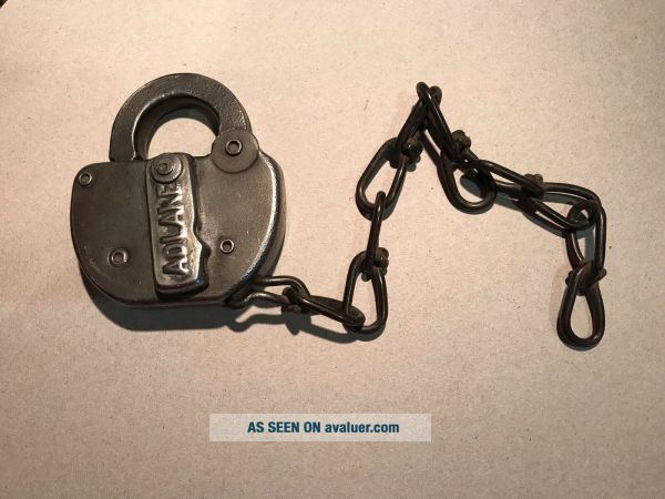 Vintage Adlake Steel Railroad Switch Lock With Chain | #45709052