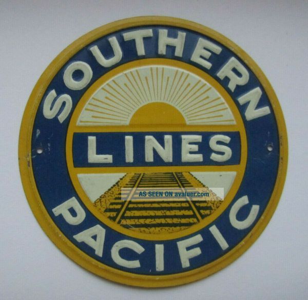ONE Vintage Metal Post Cereal SOUTHERN PACIFIC LINES Railroad Emblem ...