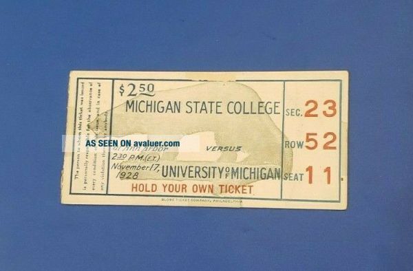 1928 MSU Vs University Of Michigan Football Ticket Stub (not Program ...