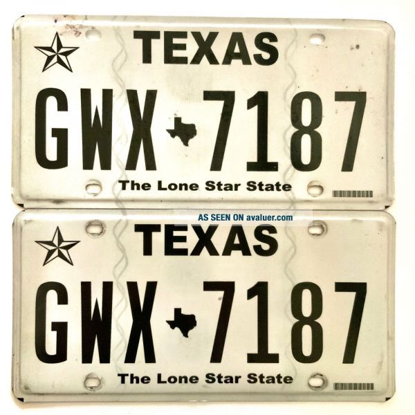 Untagged Texas Lone Star State Passenger Pair License Plate GWX 7187 ...