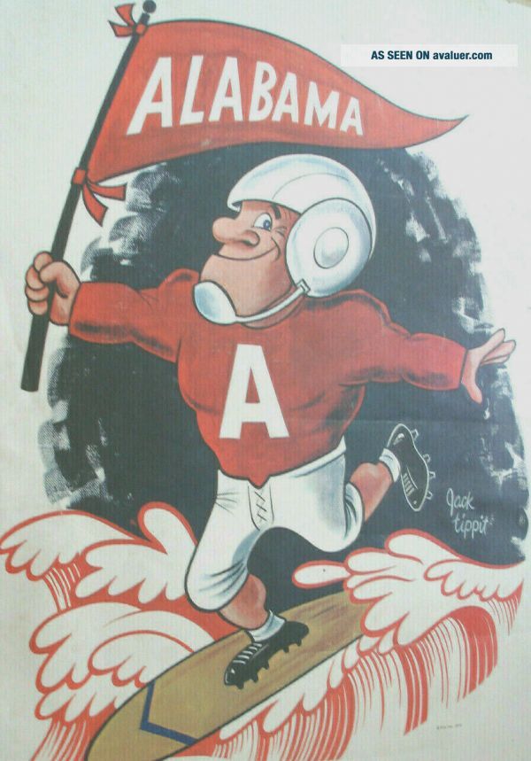 Vintage Alabama Crimson Tide Cartoon Poster By Jack Tippit | #45790500