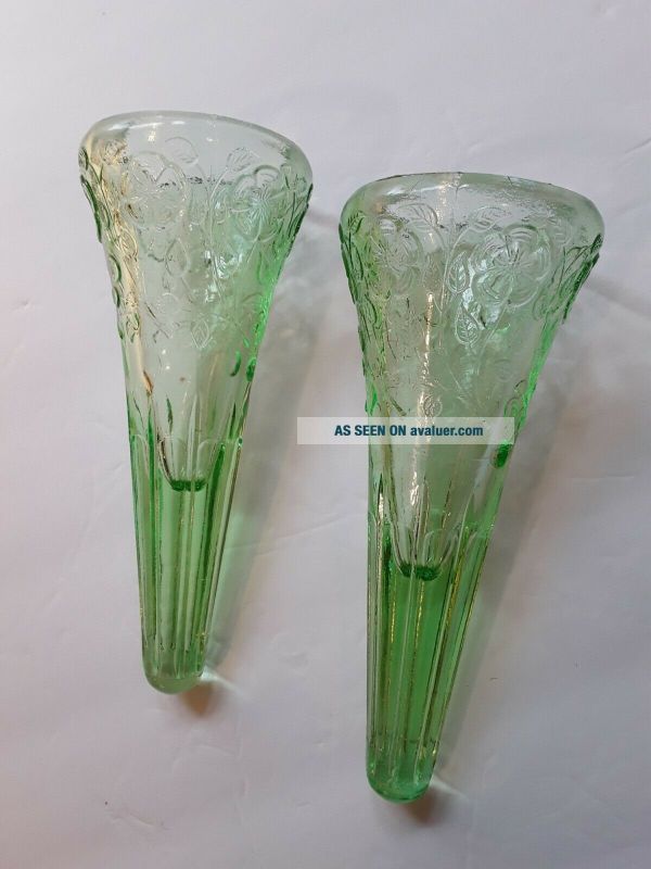 Antique 1920 ' S Green Depression Glass Car Vases With Brackets ...