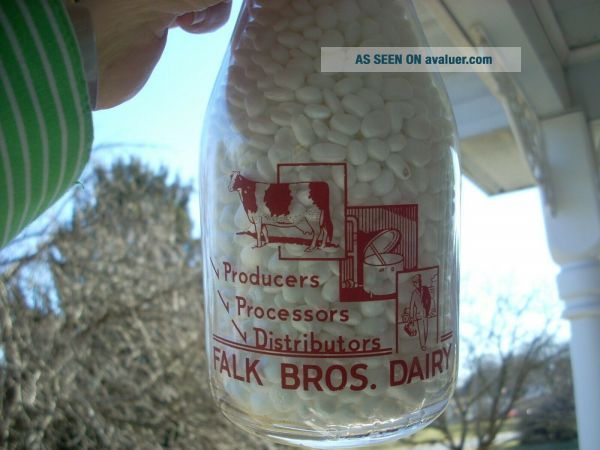 Vintage Falk Bros Dairy 1 Qt Milk Bottle, With Red Lettering Front ...