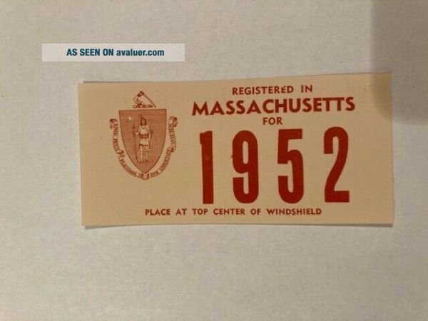 1952 Massachusetts License Plate Expiration WINDSHIELD STICKER | #45797006