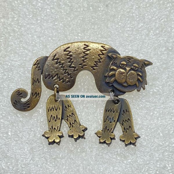 Signed JJ Vintage CAT With Dangle Legs BROOCH Pin Kitty Brass Tone ...