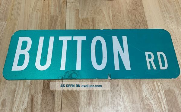 Vintage Authenic Button Rd Double Sided Metal Steeet Road Sign | #45857704
