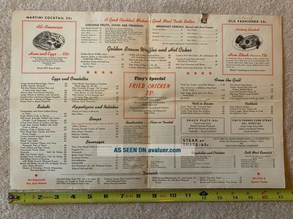 VINTAGE TINY’S RESTAURANT DINER MENU - TINY NAYLOR | #46007479