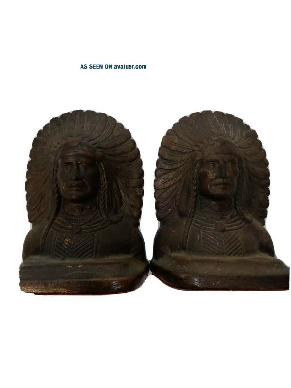 ANTIQUE VINTAGE NATIVE AMERICAN INDIAN CHIEF CAST IRON BRONZE COLORED ...