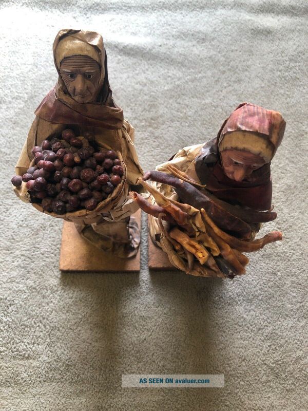 Set Of 2 Vintage Mexican Paper Mache Folk Art Figurines Old Women With ...