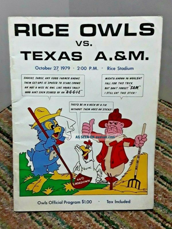 Rice Owls Vs Texas A&M October 27 1979 Football Program | #45966573