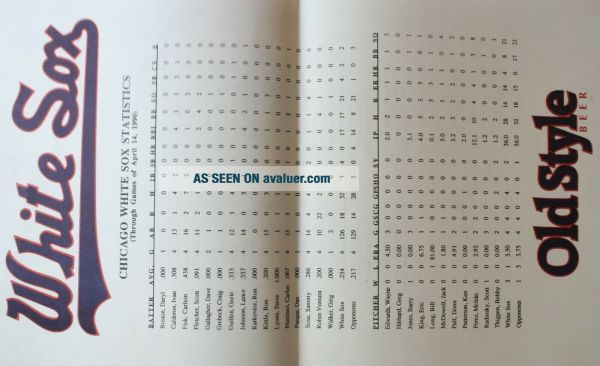 1990 Chicago White Sox Vs. Cleveland Indians Program W/Roster Sheet ...