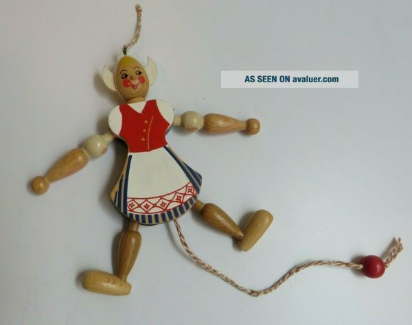 DUTCH GIRL VINTAGE WOODEN JUMPING JACK PULL STRING DOLL TOY AUSTRIA ...