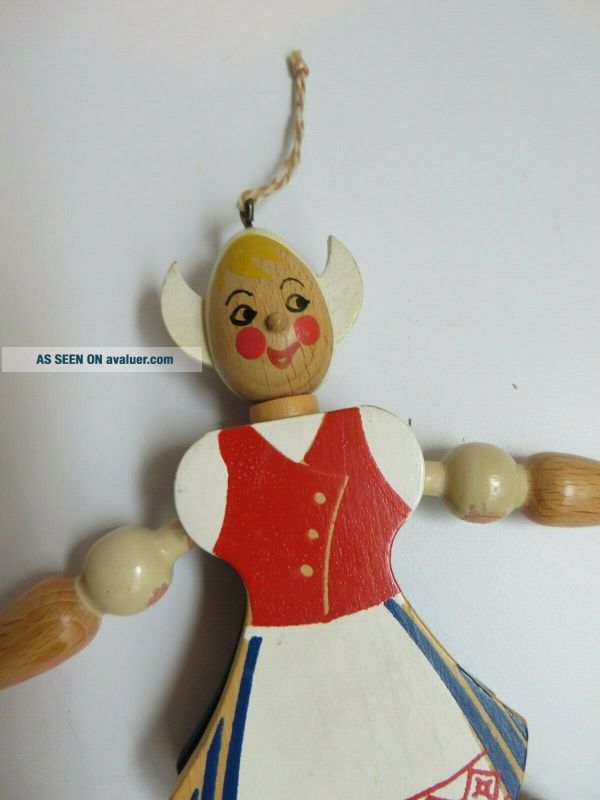 DUTCH GIRL VINTAGE WOODEN JUMPING JACK PULL STRING DOLL TOY AUSTRIA ...