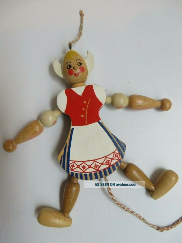 DUTCH GIRL VINTAGE WOODEN JUMPING JACK PULL STRING DOLL TOY AUSTRIA ...