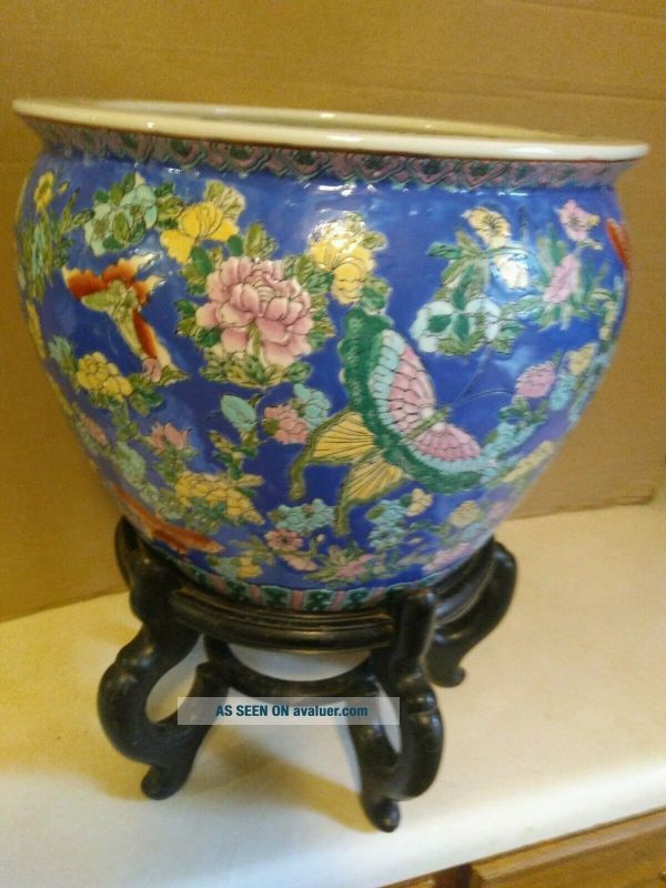 Stunning Chinese Oriental Large Pottery Fish Bowl, Planter, Jardinier ...