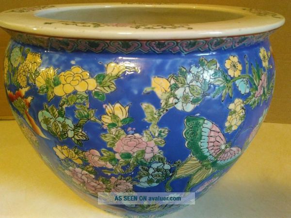 Stunning Chinese Oriental Large Pottery Fish Bowl, Planter, Jardinier ...