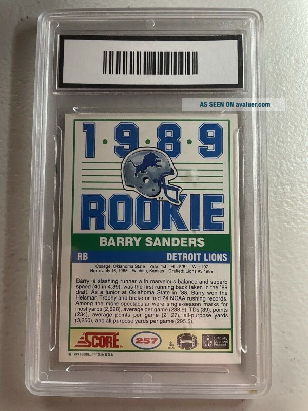 1989 Score Barry Sanders RC GMA 10 GEM 257 Detroit Lions Rookie Card ...