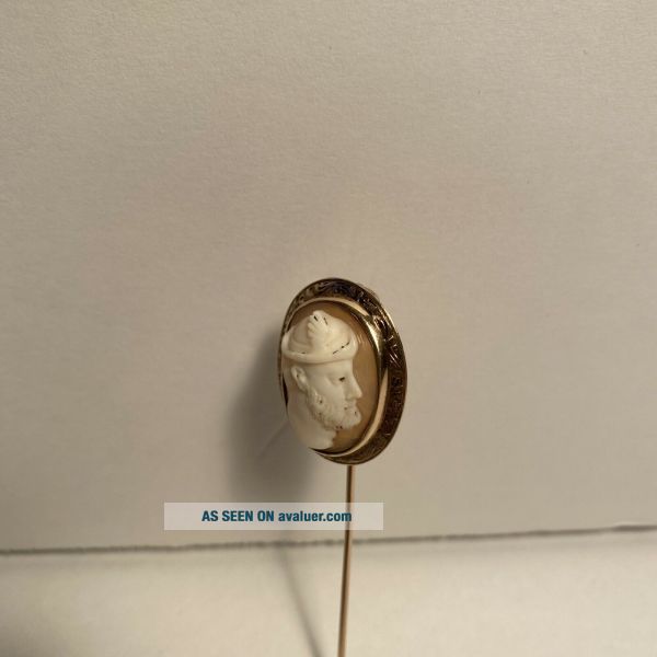 Gorgeous Antique 10k Gold Hand Carved Shell Cameo Stick Pin MALE FACE ...