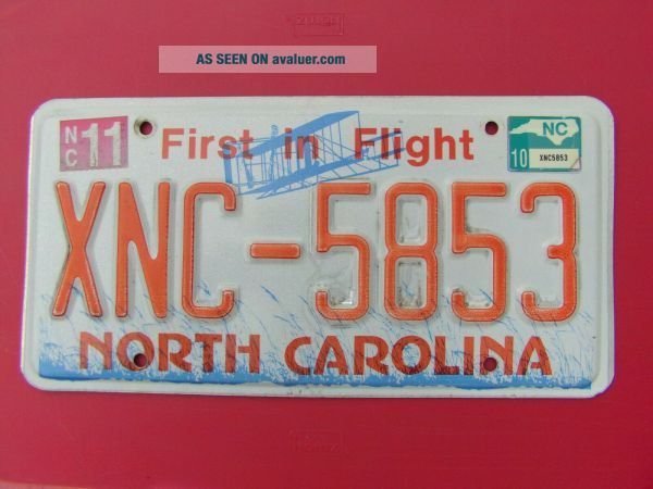 2010 Red Numbered " First In Flight " North Carolina License Plate ...
