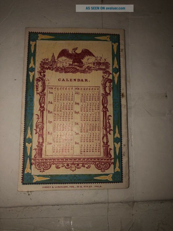 Gaslight Style Trade Card Penna Mfg Co 1876 Calendar Booklet ...
