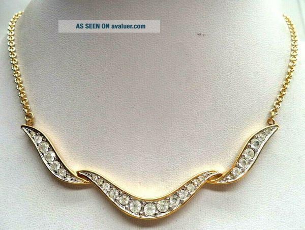 STUNNING VINTAGE ESTATE SIGNED MONET GOLD TONE RHINESTONE 17 " NECKLACE ...