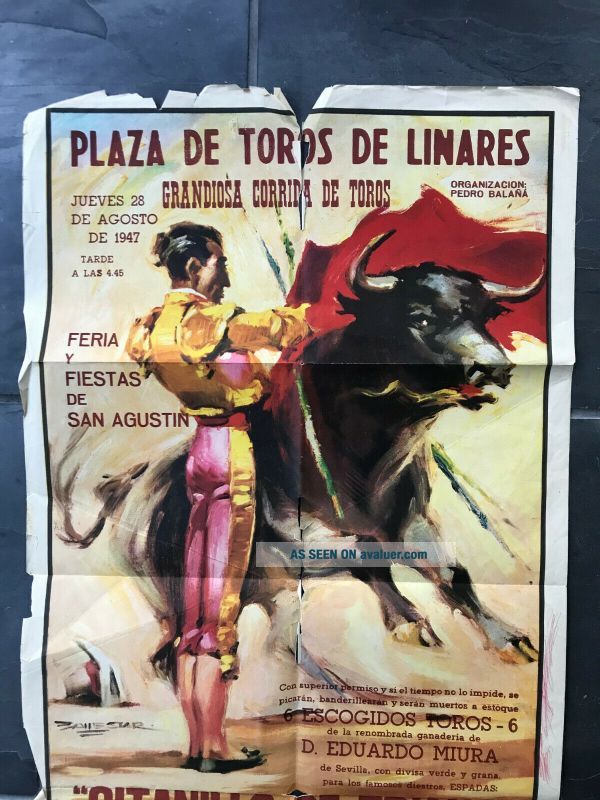 Vintage Plaza De Toros 8/1947 MANOLETE Death Bull Fight Poster Spain ...