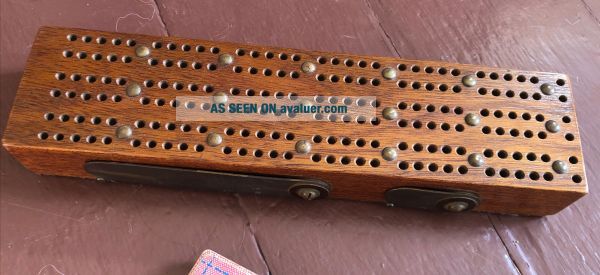 Antique Brass & Wood Cribbage Board Vintage Game W/ Storage In Board ...