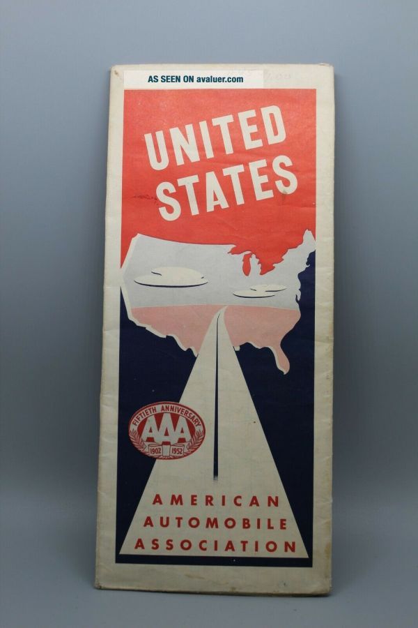 UNITED STATES ROAD MAP 1952 AMERICAN AUTOMOBILE ASSOCIATION 50TH ...