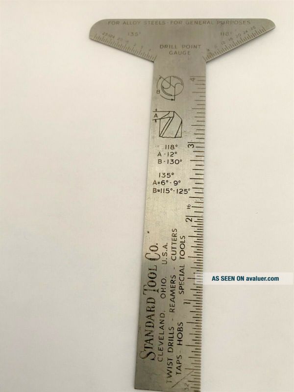 Vintage STANDARD TOOL CO Drill Point Gauge For Alloy Steel, Shield ...