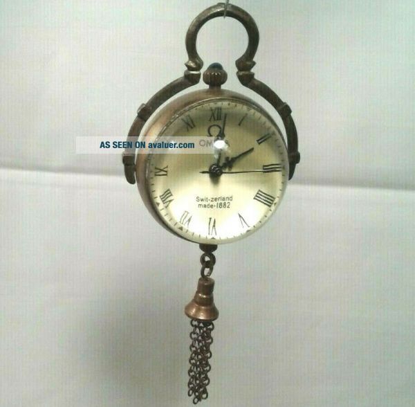 Antique 1882 Swiss Brass Magnified Glass Ball Watch Pendant | #46611569