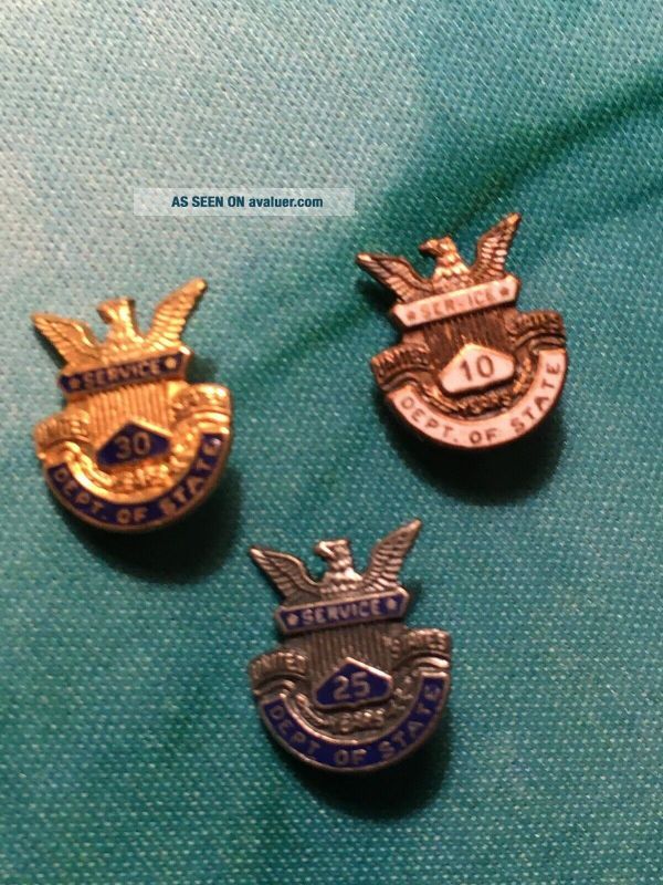 Vintage US Department Of State 10, 25m 30 Year Service Pins - Small ...