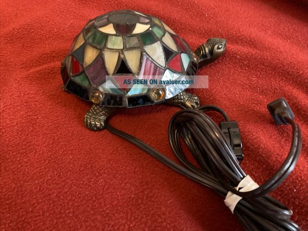 8 " Vintage TIFFANY Style Stained Glass TURTLE Accent Lamp | #46585013