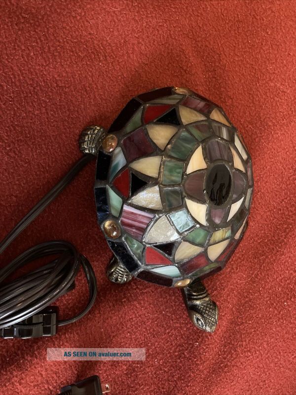 8 " Vintage TIFFANY Style Stained Glass TURTLE Accent Lamp | #46585013