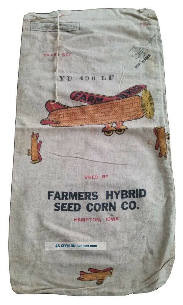 Vintage Farmers Hybrid Seed Corn Co. Hampton Iowa Cloth Sack Feed Bag ...