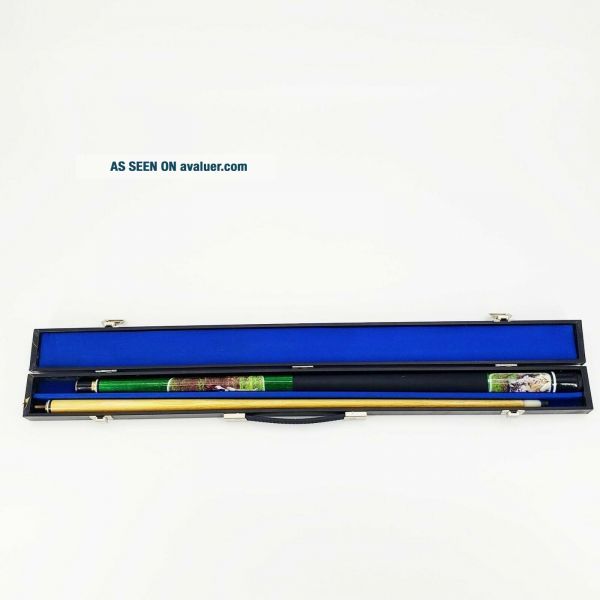 Vintage Pool Cue With Wolf Image In Hard Carrying Case | #46663644
