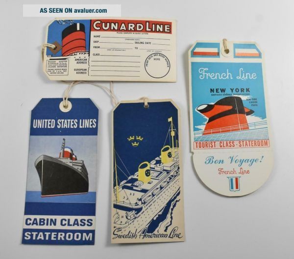Vintage Cruise Ship Luggage Tags Swedish American, Cunard, French Line ...