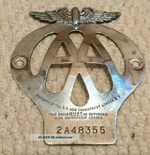 Vintage Metal AA Automobile Association Chrome Grille Badge | #46757792