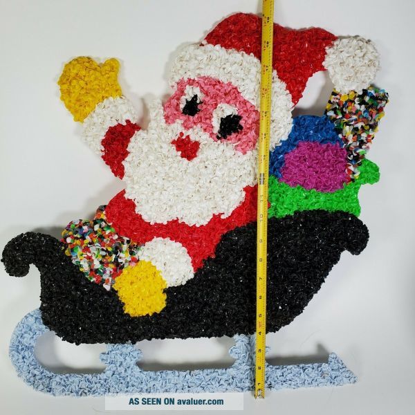 Vintage Plastic Melted Popcorn Santa Sleigh & Rudolph Christmas Decor ...