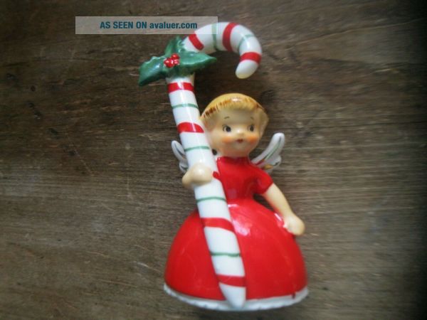 VINTAGE NAPCO 1956 CHRISTMAS GIRL CANY CANE ANGEL BELL FIGURINE | #46805075