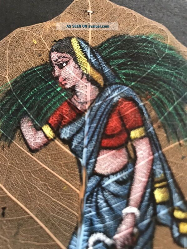 Vintage Hand Painting In Oil On Pipal Tree Leaf | #46857119